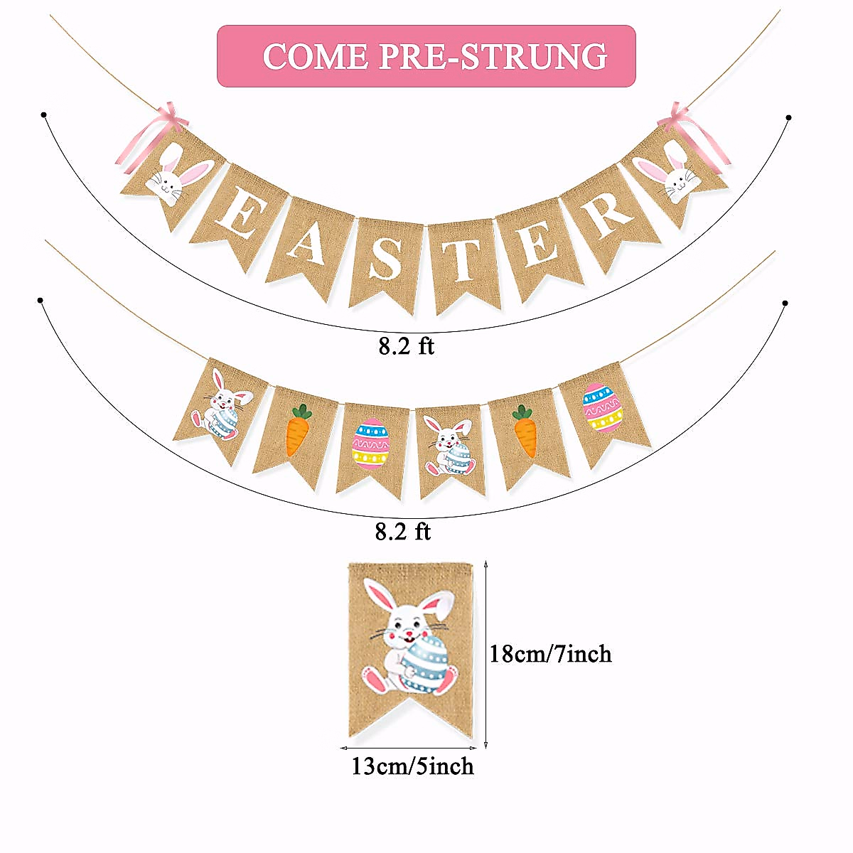 JOZON Easter Burlap Banner and Bunny Easter Eggs Carrot Burlap Banner Easter Banner Garland with Bunny Rabbit Signs and Bows Easter Decorations Party Decor for Easter Spring Party Supplies