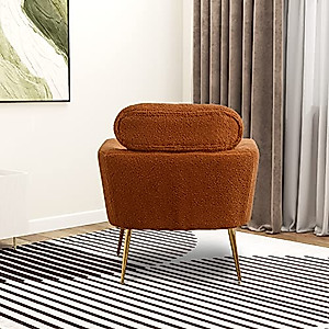HomSof 29.5"W Modern Boucle Accent Chair Armchair Upholstered Reading Chair Single Sofa Leisure Club Chair with Gold Metal Leg and Throw Pillow for Living Room Bedroom Dorm Room Office, Caramel Boucle