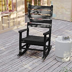 Flash Furniture Manchester Commercial Grade Outdoor Rocking Chair, All-Weather HDPE Indoor/Outdoor Rocker, Black