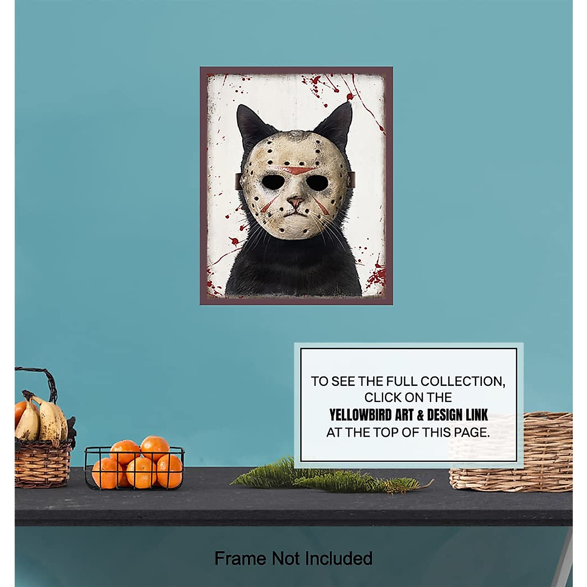 Cat Yellowbird Art & Design Wall Art - Friday the 13th Wall Art - Cute Cat Decor for Men - Funny Cat Gift for Men - Man cave Wall Art - Scary Halloween Wall Art - Black cat Horror Poster 8x10 UNFRAMED