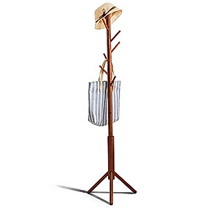 FILWH Premium Bamboo Coat Rack Tree with 8 Hooks, 3 Adjustable Sizes Free Standing Wooden Coat Rack, Super Easy Assembly Hallway, Entryway Coat Hanger Stand for Clothes Suits