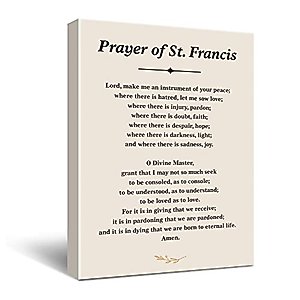 Inspirational Prayer of St. Francis Quote Saint Francis Peace Prayer Poster Canvas Wall Art Painting Ready to Hang for Home/Bedroom/Living Room Decor - Prayer Print Christian Wall Decor Canvas Gifts - Easel & Hanging Hook 11.5x15 Inch