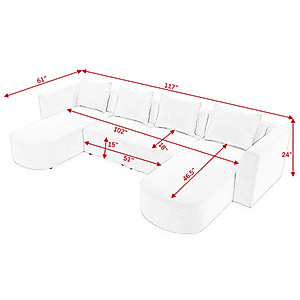 OMMGG U Shape Sectional Sofa, Modular Upholstered Couch with Two Single Seats and 2 Chaises, DIY Combination, Loop Yarn Fabric, for Living Room, Apartments,Lounges, and Clubs, 117, Ivory