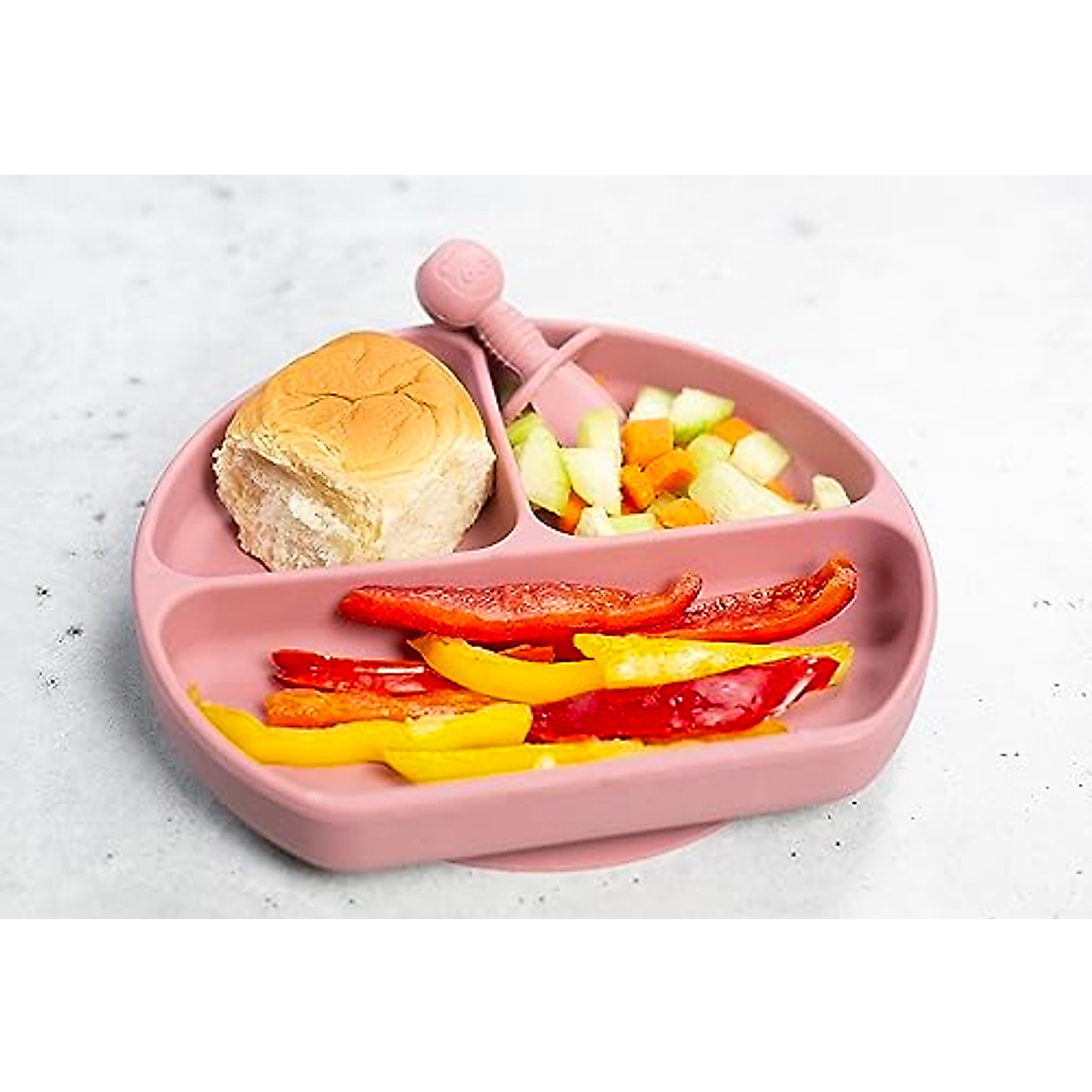 BabyBeesKnees Baby led weaning supplies-complete starter set-Silicone feeding set-suction bowl space saving suction plate self feeding spoons-easy to use solid food eating set 6+months (Dusty Rose)