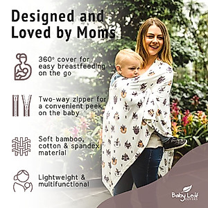 Baby Leaf Covers - Stretchy Multi Use Infant Car Seat and Stroller Canopy with Double Zipper, Breathable Nursing Poncho and Breastfeeding Scarf, Woodland