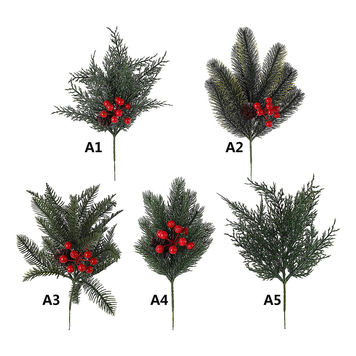 HYLYING 10 PCS Artificial Pine Branches Faux Cedar Sprigs with Pinecones Branch Fake Greenery Pine Picks for Christmas Holiday Winter Home Garden Decor, A1
