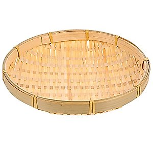 DOITOOL Round Serving Tray Bamboo Woven Round Basket Tray Wood Decorative Serving Tray for Breakfast Drinks Snack Coffee Table Decor Wall Hanging Home Decoration Round Wicker Tray