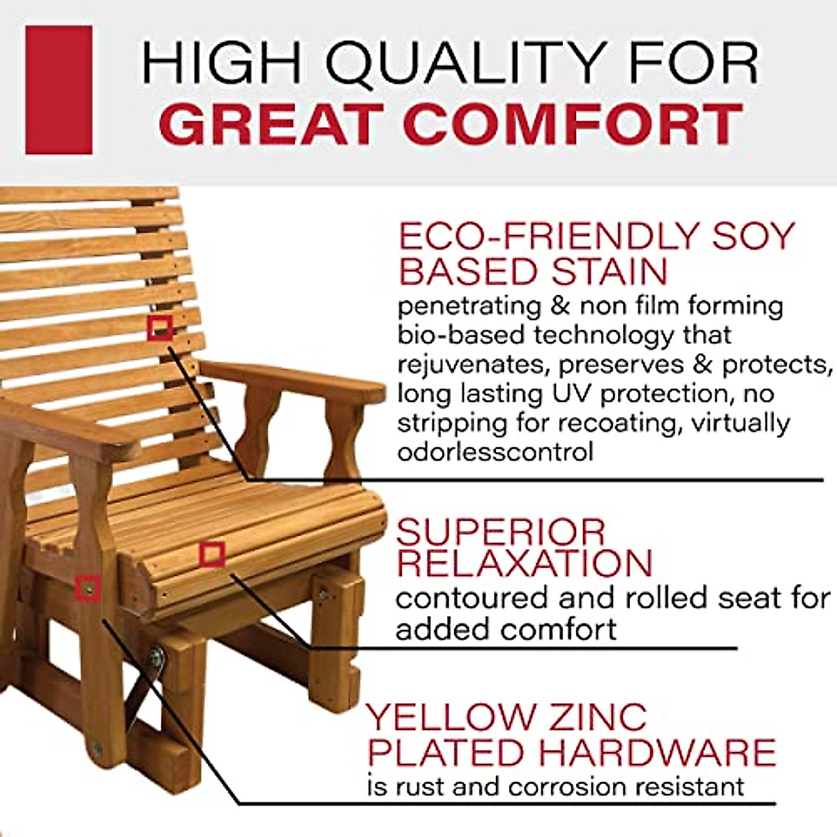 Amish Casual Heavy Duty 600 Lb Roll Back High Back Treated Glider Chair (Cedar Stain)