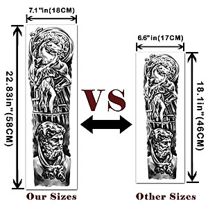 Full Arm Temporary Tattoos 8 Sheets and Half Arm Shoulder Waterproof Tattoos 8 Sheets, Extra Large Tattoo Stickers for Men and Women (22.83"X7.1")