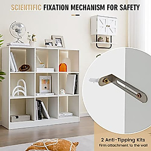 Giantex 9-Cube Bookcase White - 4-Tier Freestanding Open Bookshelf with Anti-Tipping Kit, Modern Floor Display Shelving, Wood Cube Storage Organizer for Living Room, Kid's Room, Bedroom