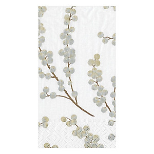 Caspari Berry Branches Paper Guest Towel Napkins in White & Silver - Two Packs of 15
