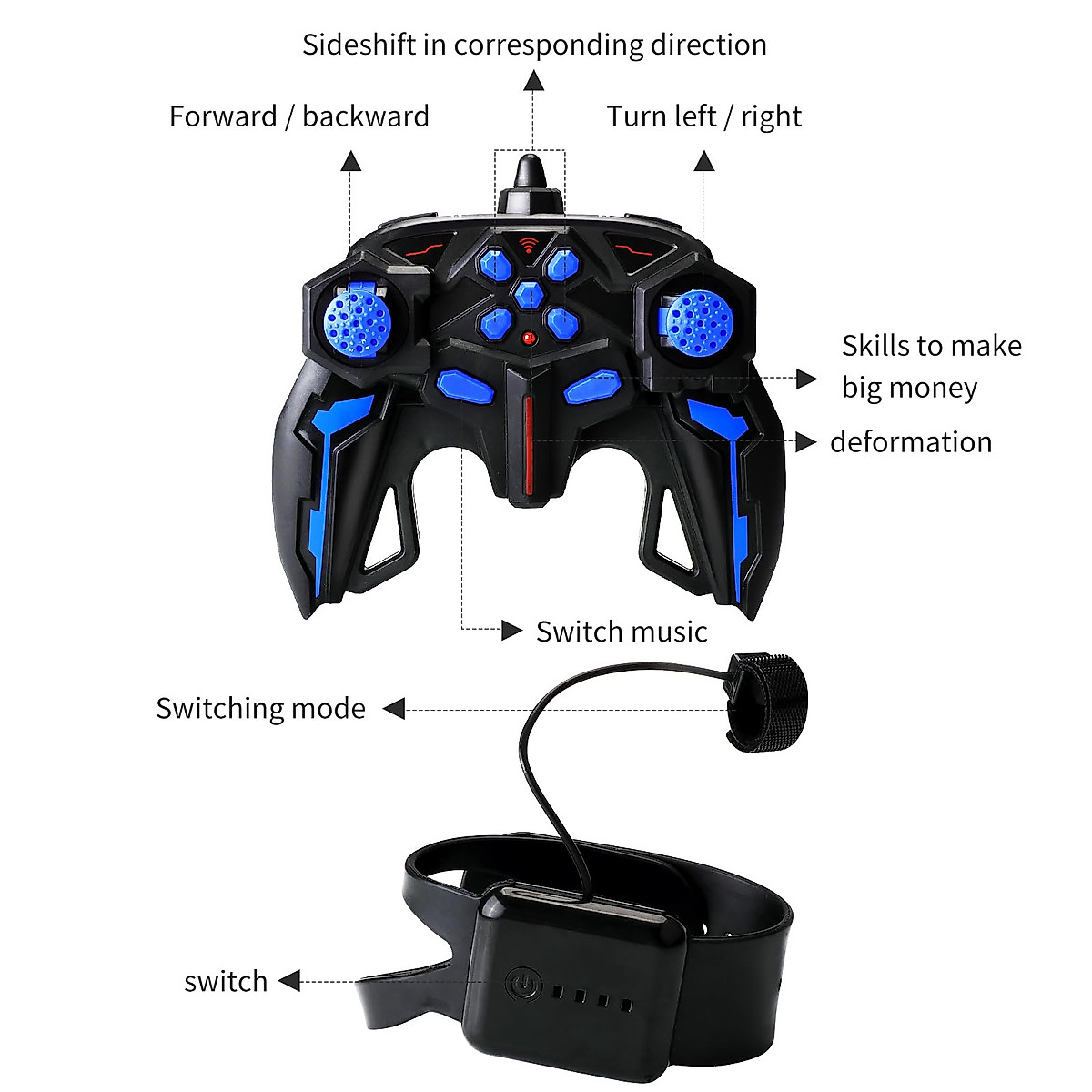 Deejoy 1:12 RC Stunt Car, 2.4GHz 4WD Remote Control Gesture Sensor Toy Cars, Double Sided Rotating Off Road Vehicle 360° Flips with Lights Music, for Boys & Girls Birthday（Black Silver）