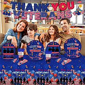 Veterans Day Decorations Tableware 102pcs Patriotic Theme Party Decorations Set Include Thank You Veterans Banner Plates Napkins Cups Forks and Tablecloth for Happy Veterans Day Supplies