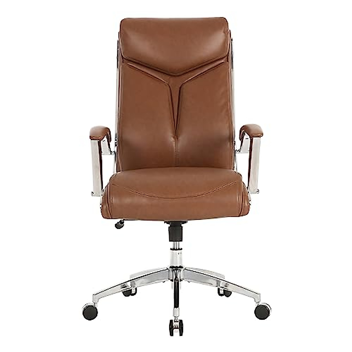 Realspace® Modern Comfort Verismo Bonded Leather High-Back Executive Chair, Brown/Chrome, BIFMA Certified