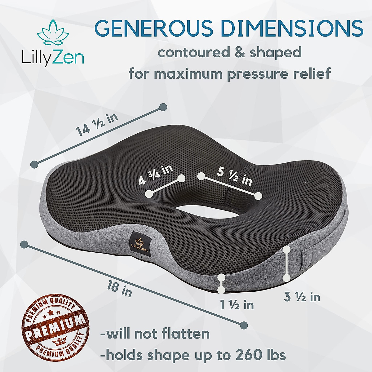 Lillyzen Donut Pillow for Tailbone Pain Relief Memory Foam Seat Cushion Orthopedic Pressure Relief Sitting Coccyx Sciatica Hemorrhoids Pregnancy Postpartum Office Chair Butt Pillows (Black Grey)