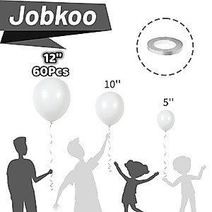 Jobkoo White Balloons 12 Inch, 60 PCS White Latex Balloons for Arch, Party Helium Balloons for White Party Decorations, Birthday Decorations for Bridal Baby Shower, Bachelorette Engagement Backdrop