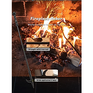 Lichamp Fireplace Tools Set, 5-Pieces Indoor Outdoor Sturdy Fire Place Poker Sets with Retro Handle, FTS25BK