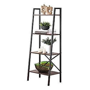 ELEHINSER Ladder Bookshelf, 4-Tier Industrial Ladder Shelf Free Standing Bookcase, Organizer Shelves for Plant Flower, Storage Rack Shelves for Living Room, Bedroom, Kitchen, Bathroom, Rustic Brown