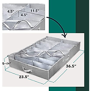 Under Bed Shoe Storage Organizer - TEAR-RESISTANT Heavy Duty 600D Material - Shoe Organizer Under Bed - Fits Men's and Women's Shoes, High Heels, and Sneakers - Up to 16 Pairs - Extra-Strong Zipper - Grey - Perfect for College Dorms