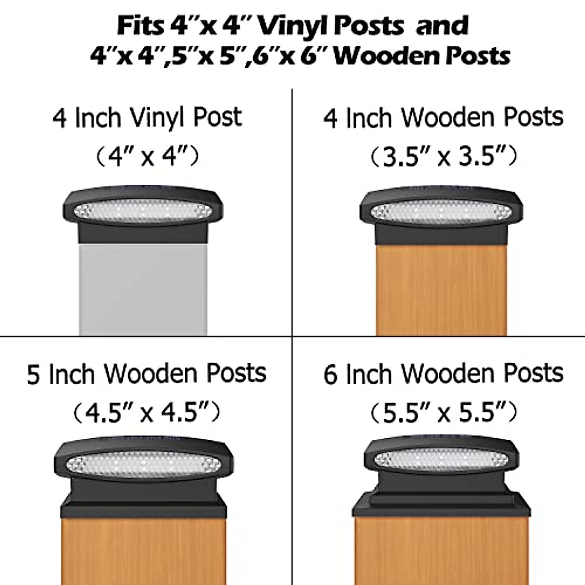 Siedinlar Solar Post Cap Lights Outdoor, 2 Modes 24 LED Solar Powered Fence Deck Light for 4x4 5x5 6x6 Posts Garden Patio Decoration Warm White & Cool White, Black (2 Pack)