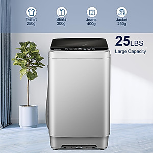 25 lbs Portable Washing Machine LED Display Full Automatic Washing Machine 10 Programs & 8 Water Levels, Come with a Glass Cover, Drain Pump Ideal for Apartment Home Dorm, Grey