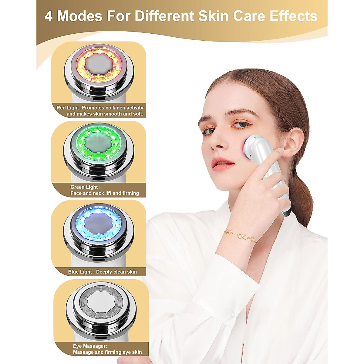 Face Massager Electric Face Lifting 4 in 1 Facial Massager Anti Aging Skin Tightening Firming Skin Care Tools (White)