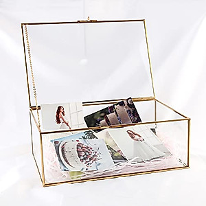 Vetoo 10.8” Card and Gift Holder Gold Glass Cards Box with Hinged Lid, Wedding Card Boxes for Reception,Graduation,Gift Cards,Party,Baby Shower,Jewelry,Photo.