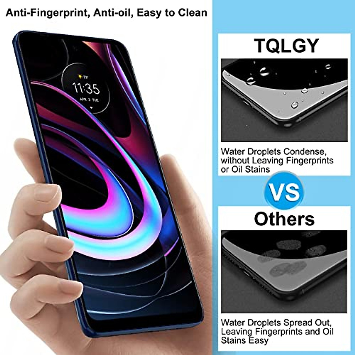 TQLGY 3 Pack Screen Protector for Motorola Moto Edge 2021 / Moto Edge 5G UW with 3 Pack Camera Lens Protector, Tempered Glass Film, 9H Hardness - HD - Bubble Free - Anti-Scratch - Easy Installation
