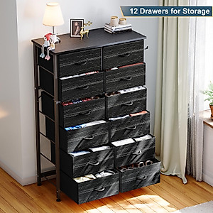 YaFiti Dresser for Bedroom, Tall Dresser with12 Drawers, Dressers Bedroom Furniture Dressers & Chest of Drawers for Clothes, Closet, Black 2pcs
