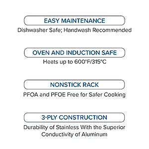 Viking Culinary 3-Ply Stainless Steel Roasting Pan, Includes a Nonstick Rack, Dishwasher, Oven Safe, Works on All Cooktops including Induction