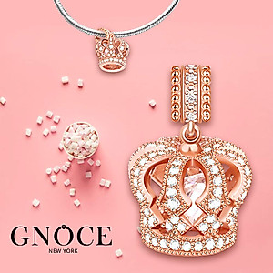 GNOCE 18K Rose Gold Charm Pendant 925 Sterling Silver You Are The Queen Crown Dangle Charm With Cz Fairytale Princess Prince Noble Splendor Shine Crown Bead Fit All Bracelet Necklace