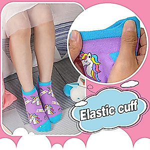 Kids Girls Unicorn Socks Ankle Low Cut No Show Cute Novelty Fashion Cartoon Gifts Stocking Stuffers Socks 6 Pairs (Unicorn,9-14 Y)