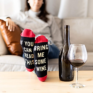 Lavley If You Can Read This, Bring Me Funny Socks - Novelty Gifts for Men, Women and Teens (US, Alpha, One Size, Regular, Regular, Bring Me Wine (Red Wine))