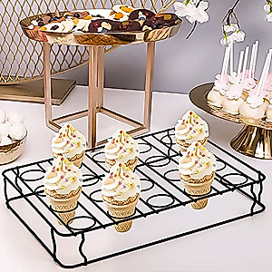 Hiceeden 20 Holes Ice Cream Cone Stand, Non-Stick Cupcake Cone Baking Rack, Metal Ice Cream Holder Cupcakes Pastry Tray for Baking, Cooling, Displaying, Serving Treats