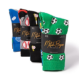 Mitch Bogen Boy's Novelty Crew Dress Fun Design Socks 12 Pairs Assorted Sports Shape Pattern (Boys 1, Medium)