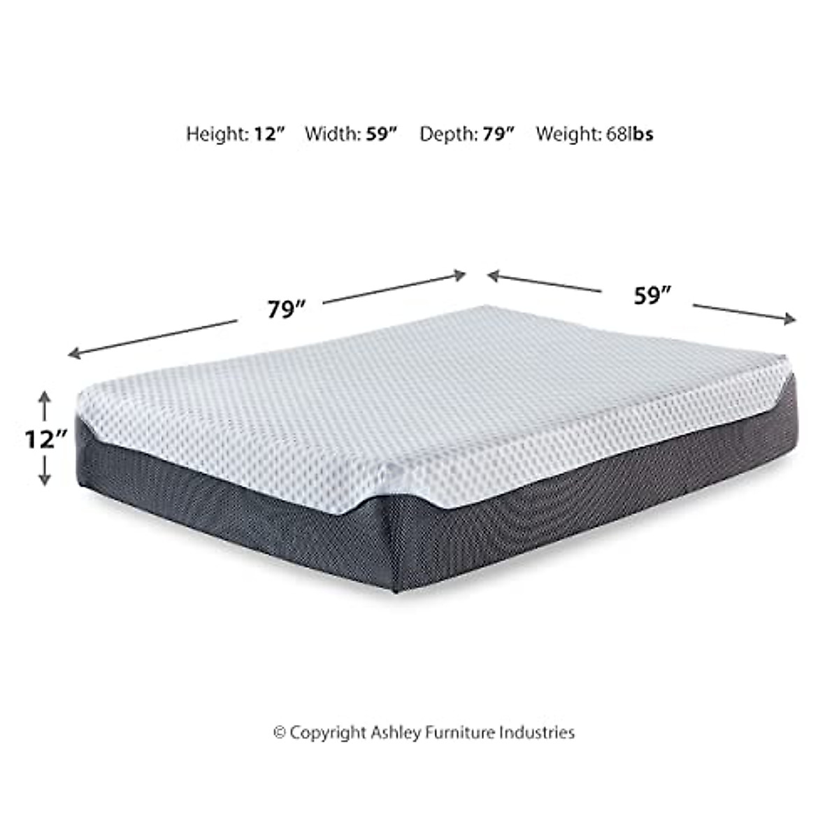 Signature Design by Ashley 12 Inch Elite Plush Mattress, Green Tea & Charcoal Infused Gel Memory Foam, Queen