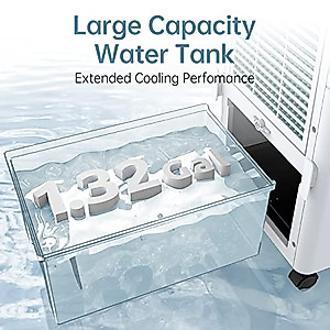 AGILLY 3-in-1 Evaporative Air Cooler, 3 Wind Speeds, 60°Oscillation Swamp Cooler, 12H Timer, Remote Control & LED Screen, Portable Air Conditioner Fan for Small Room Home & Office, White