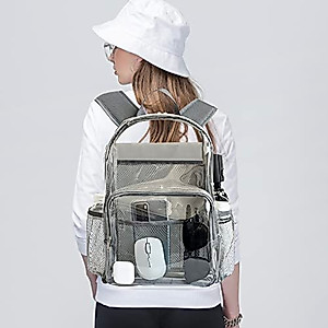 BAJNOKOU Clear Backpack Transparent Heavy Duty Backpacks See Through PVC Plastic Large Bookbag for School Work Stadium Security Sporting Events (Grey)