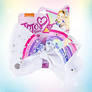 Signature Jojo Siwa Bow Collection - Large Hair Bow for Girls - Hair accesories for girls - White with Rainbow