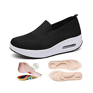 Fitsshoes Women Orthopedic Sneakers,Slip-On Light Air Cushion Orthopedic Sneaker Platform Diabetic Walking Shoes (Black,41)