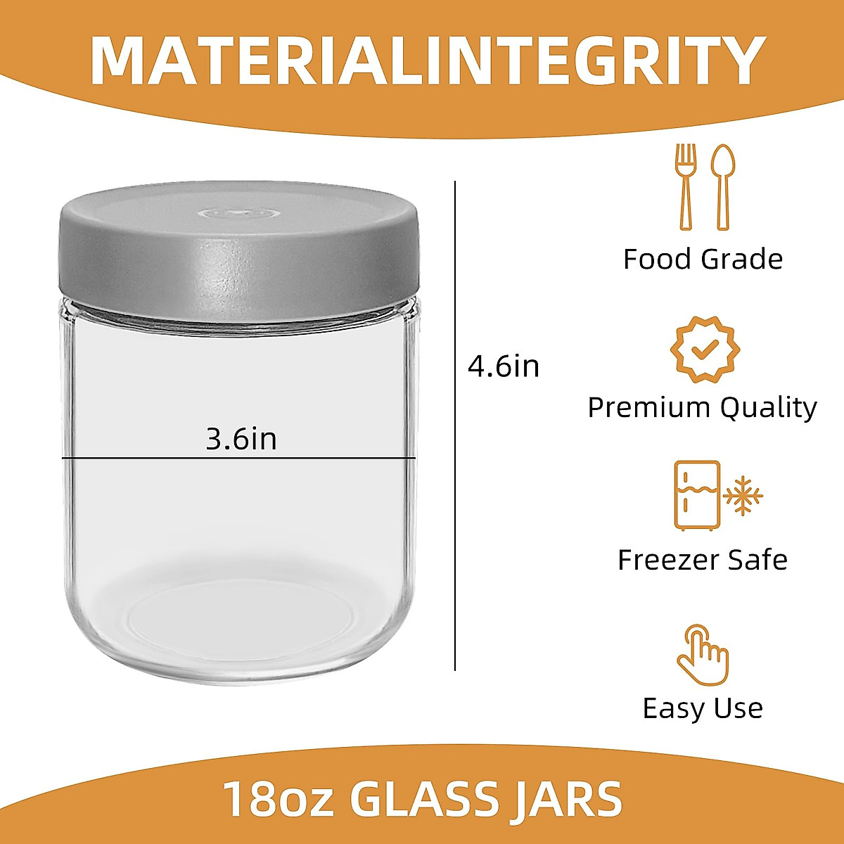 PFUM Convenient Canning Jars Set: 18 oz Glass Overnight Oats Containers 2Pack- Airtight Lids, Mason Jars for Oatmeal, Seed Pudding, Snacks Glass Food Storage Containers (2 white)