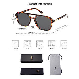 SOJOS Retro Aviator Sunglasses for Women Men,Trendy Rectangle Womens Mens Shades Sun Glasses SJ2202 Tortoise Single Grey