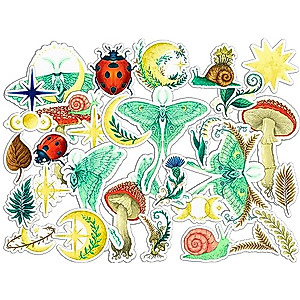 34 PCS Cute Sticker Pack Luna Mushrooms Vinyl Set for Bicycle Waterproof for Luggage Ladybug Cute Fern for Skateboard for Planner Butterfly Decals for Water Bottles for Notebook Moth