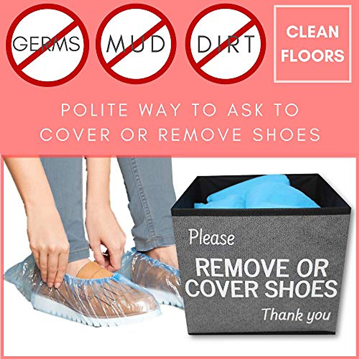 RE GOODS Shoe Covers Box | Disposable Shoe Bootie Holder For Realtor Listings and Open Houses | Please Cover or Remove Shoes Bin | Shoe Bootie Box
