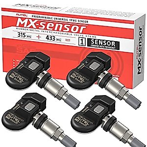 Autel TPMS Sensor Set of 4, MX-Sensor 2in 1 Dual Frequency 315MHz + 433MHz Press-in OE-Level Universal TPMS Sensors Programmable by Autel TPMS Tool Compatible with TS408S TS508WF TS601 (Metal Valves)