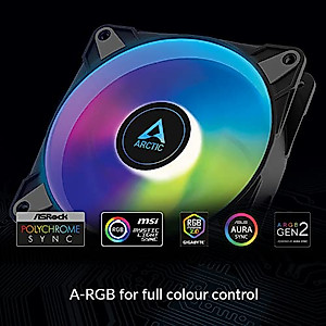 ARCTIC P12 PWM PST A-RGB - 120 mm PWM case Fan Optimized for Static Pressure, case Fan, semi-Passive: 200-2000 RPM (0 RPM <5%), 5V 3 pin ARGB LED, Single Fan - Black