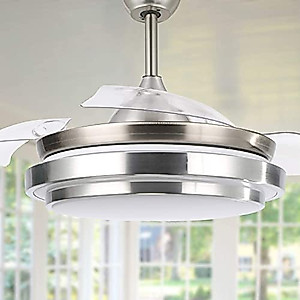 FebFurniture 36" Retractable Ceiling Fan with Lights, Modern Ceiling Fan with Retractable Blades, Silent Motor, 3 Light Color Change, Brushed Nickel