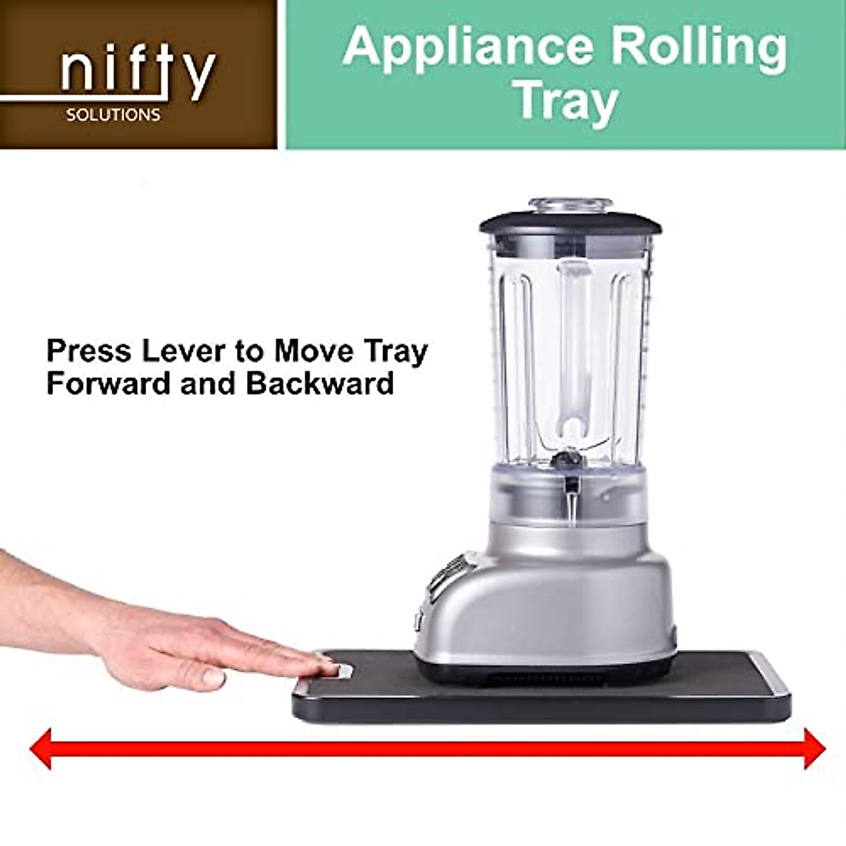 Nifty Small Appliance Rolling Tray - Black, Home Kitchen Counter Organizer, Integrated Rolling System, Non-Slip Pad Top for Coffee Maker, Stand Mixer, Blender, Toaster