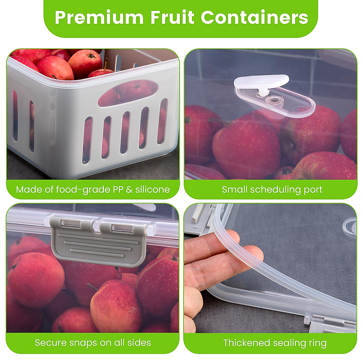 CINPIUK Fresh Contanier 5 Pack Food Containers Fruit Vegetable Produce Storage Saver Containers with Lid & Colander Kitchen Refrigerator Organizers Bins for Salad Berry Meat