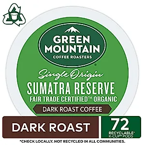 Green Mountain Coffee Roasters Sumatra Reserve, Single-Serve Keurig K-Cup Pods, Dark Roast Coffee, 72 Count